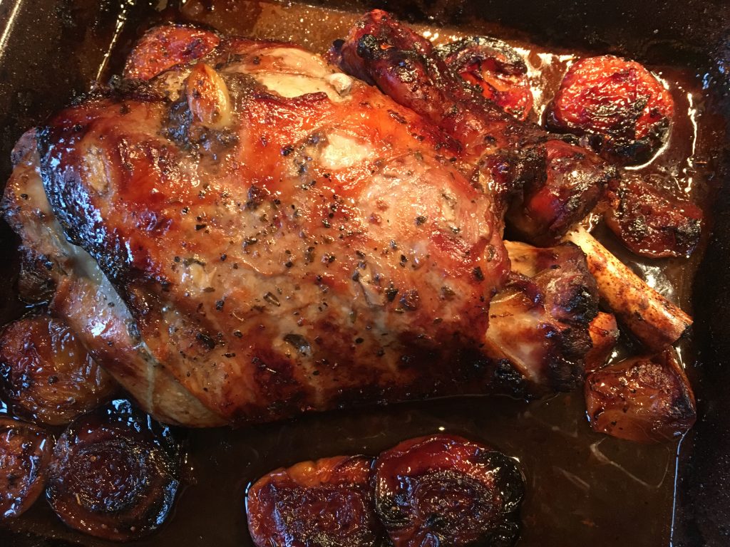 Roast Lamb with Rosé, Garlic, Honey, Roasted Peaches and Apples ...